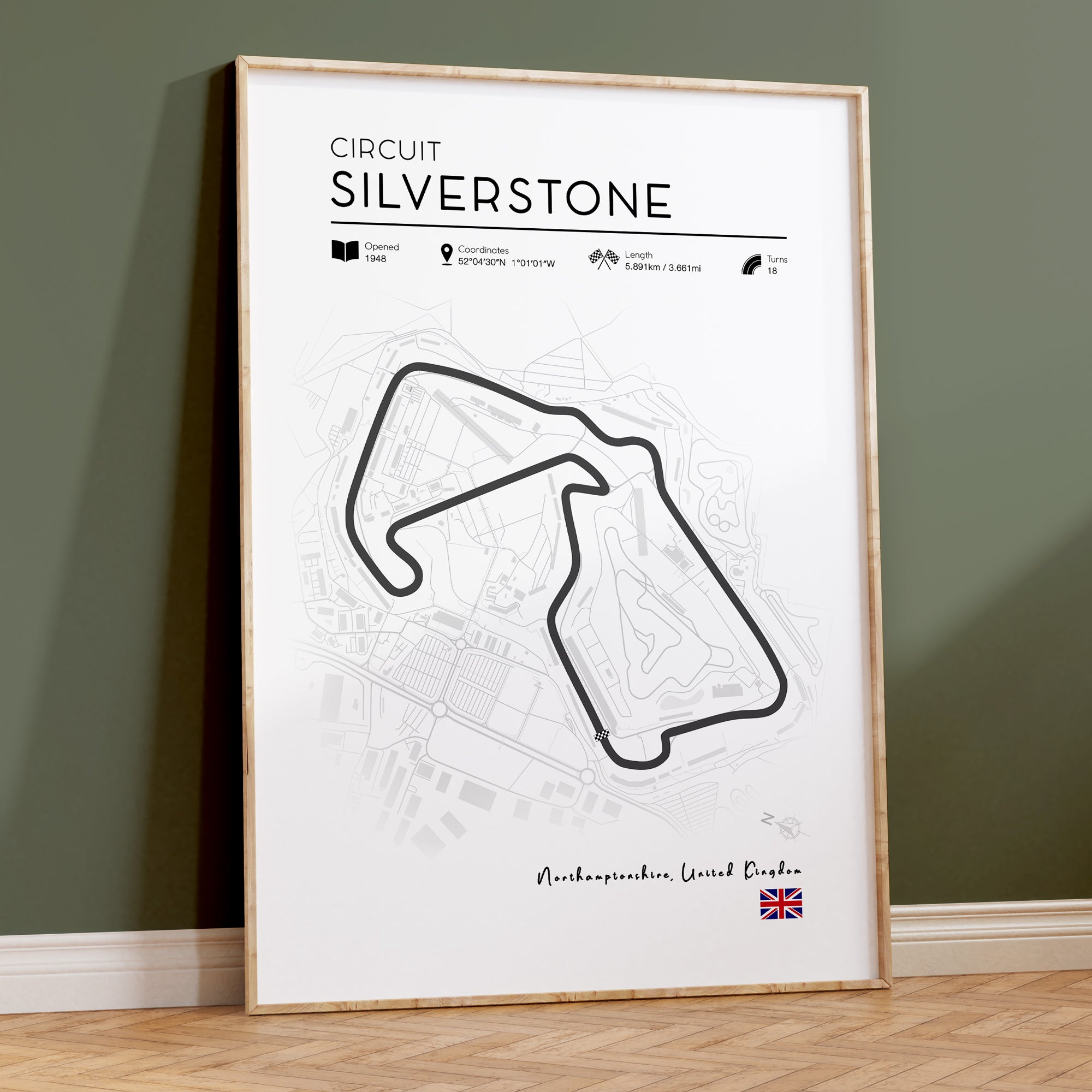 Formula 1 Poster, Silverstone Circuit Map – Studio Pacific Art